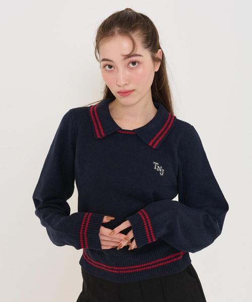TINA：JOJUN | 配色ライン入り 襟付きニットプルオーバー TINA：JOJUN - Buyee, an Online Proxy ...